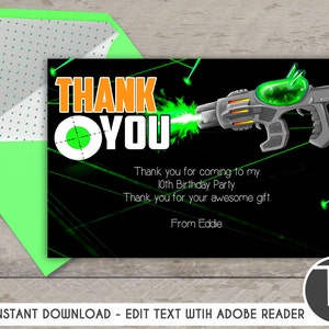 LASER TAG THANK You Card Editable Laser Tag Thank You Printable Laser ...