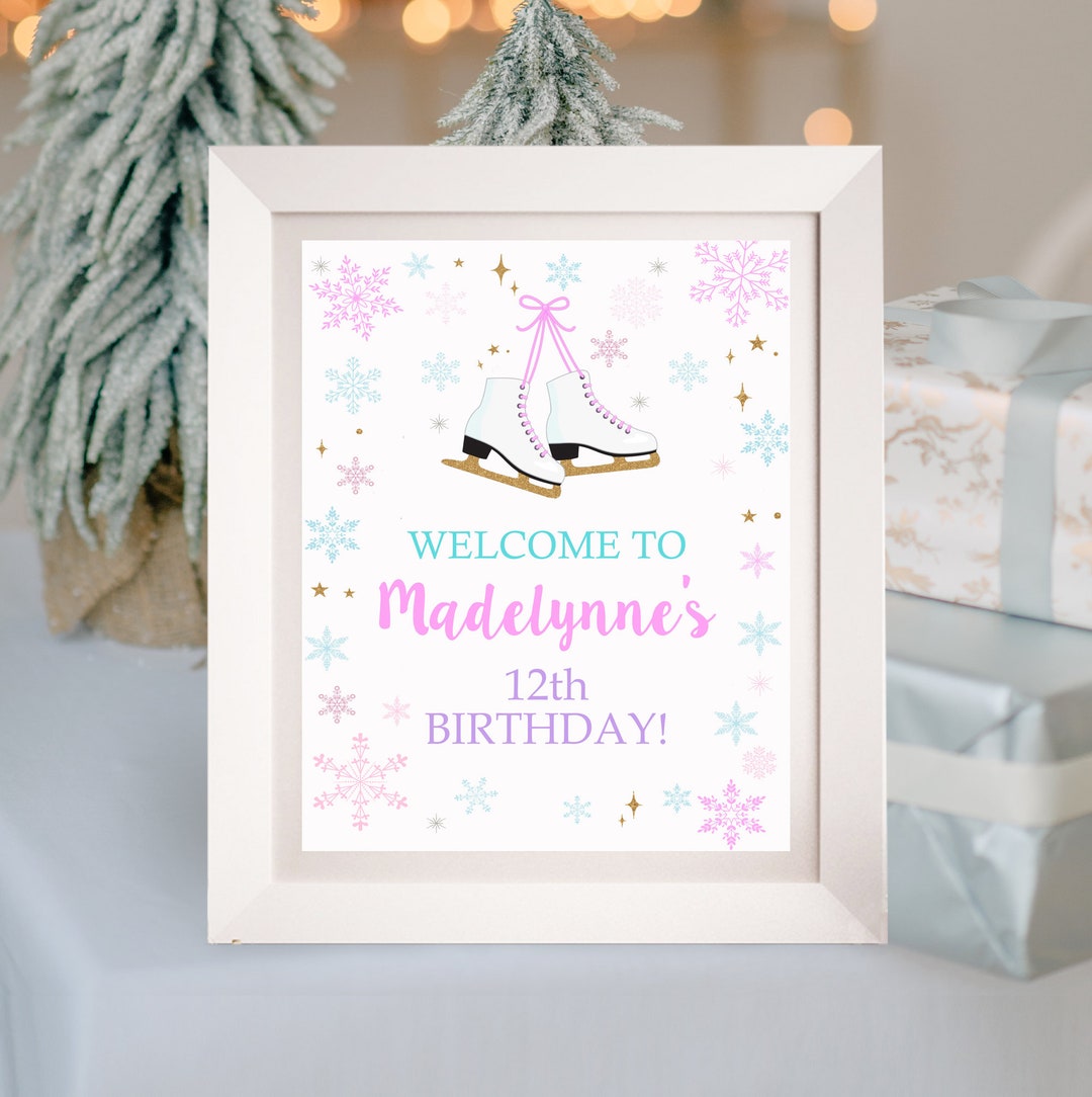 ICE SKATING Birthday Signs Editable Ice Skating Party Sign Corjl Ice ...