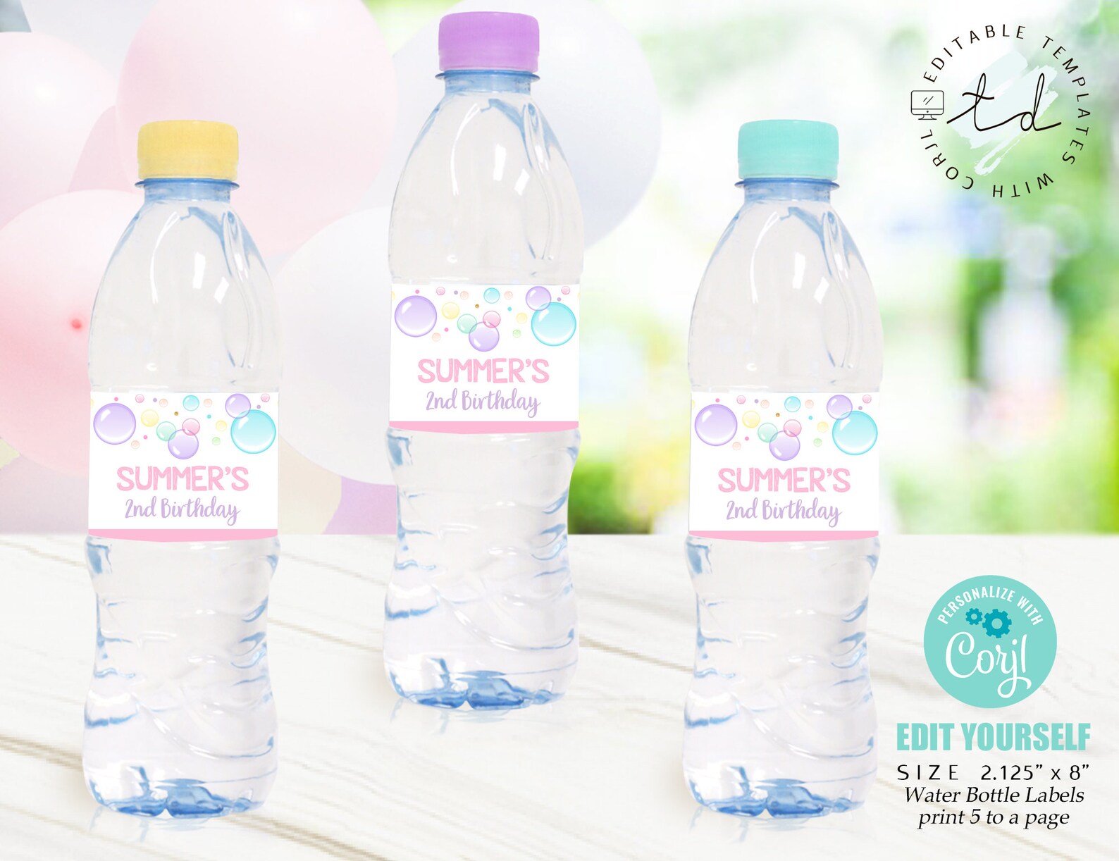 BUBBLES Water Bottle Labels Editable Bubble Water Bottle | Etsy