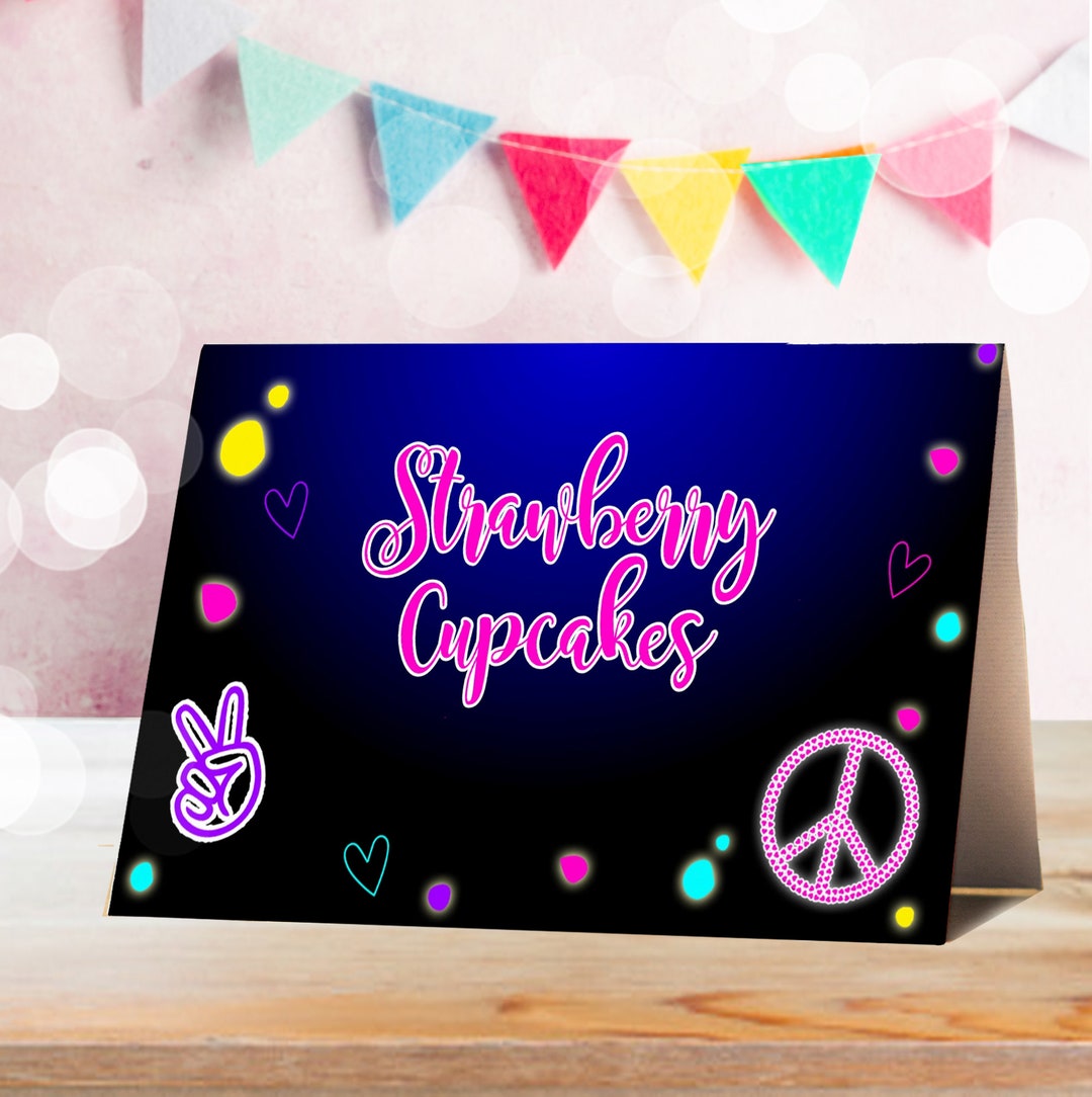 NEON FOOD Tent Cards Instant Download GLOW Food Labels Editable Neon ...