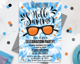 School is Out Summer Pool Party Chalkboard Invitation - Etsy