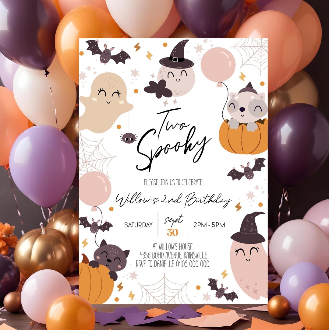 Two Spooky Birthday Invitation: Boho Ghost Party (digital Download) - Etsy