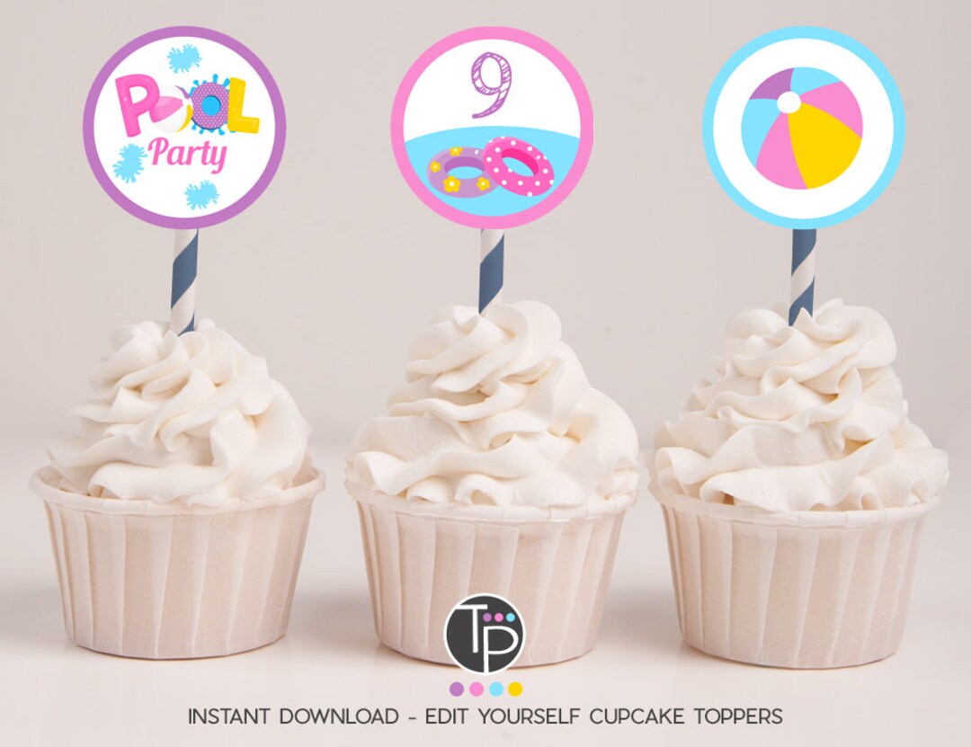 Pool Party Cupcake Toppers Instant Download Cupcake Toppers - Etsy