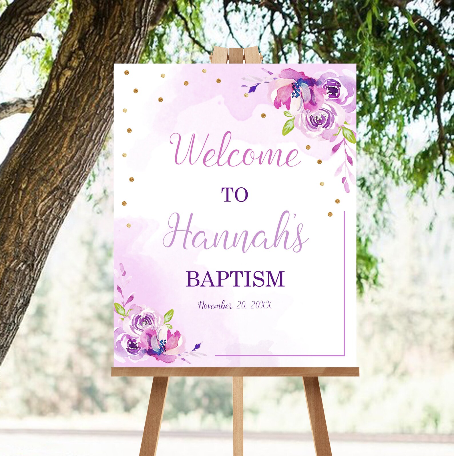 Purple Floral WELCOME SIGN Instant Download Welcome Sign - Etsy