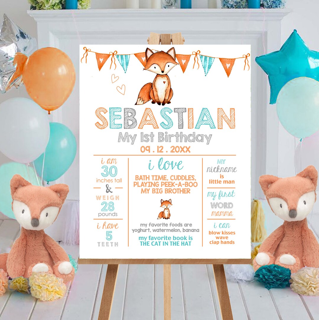 FOX 1st Birthday Poster Editable Fox Milestone Birthday Poster ...