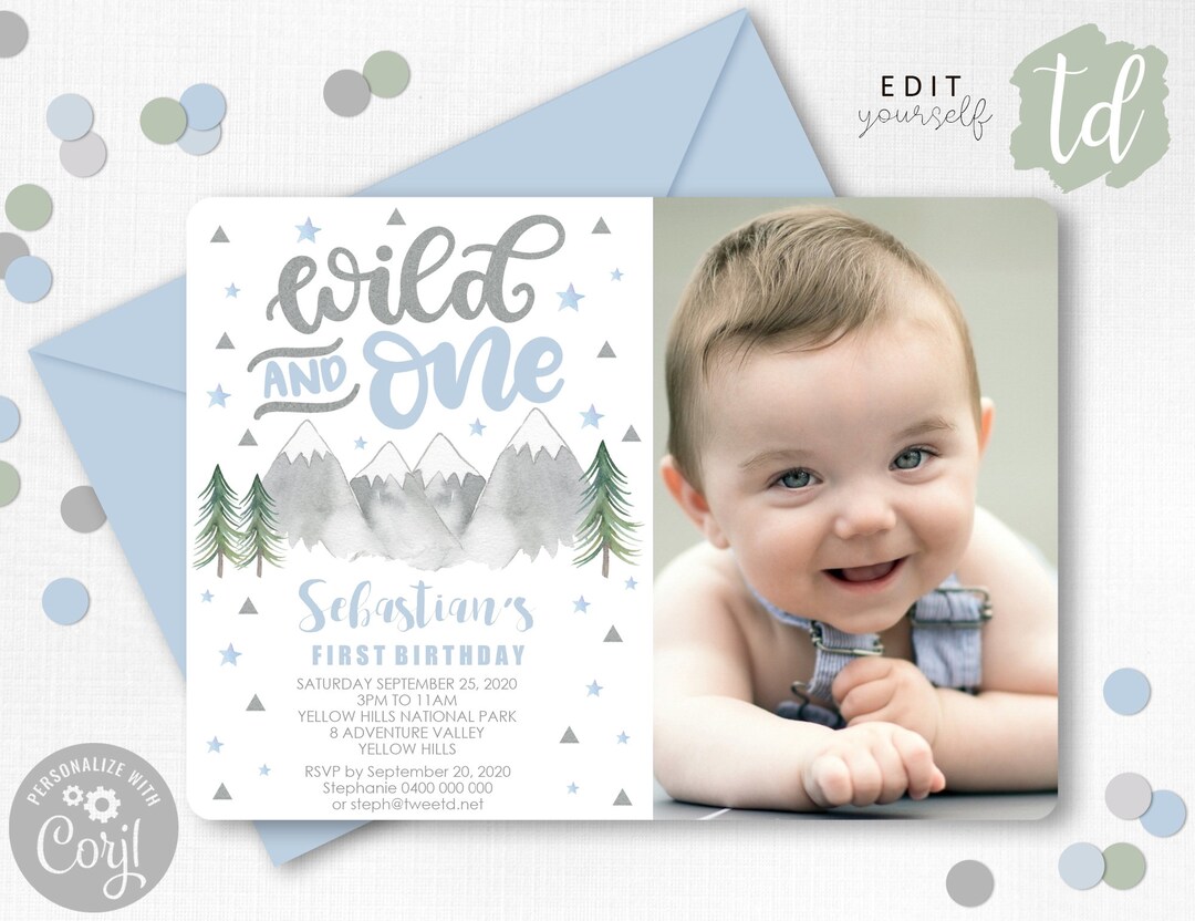 WILD AND ONE Birthday Invitation Boy 1st Birthday Invitation Wild and ...