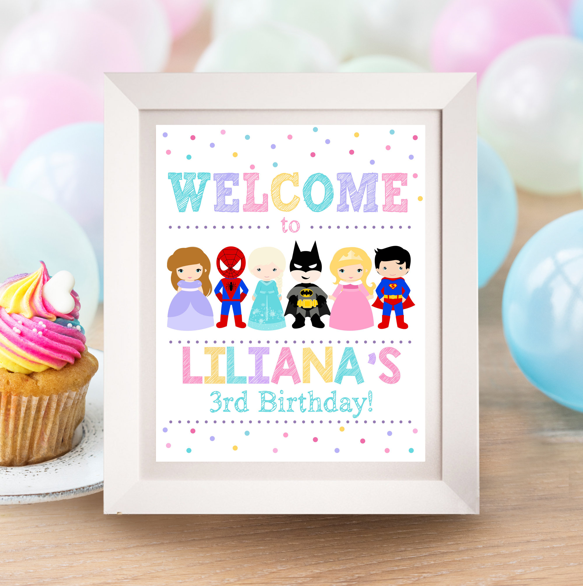 Princess Superhero Welcome Sign Editable Princess Superhero | Etsy