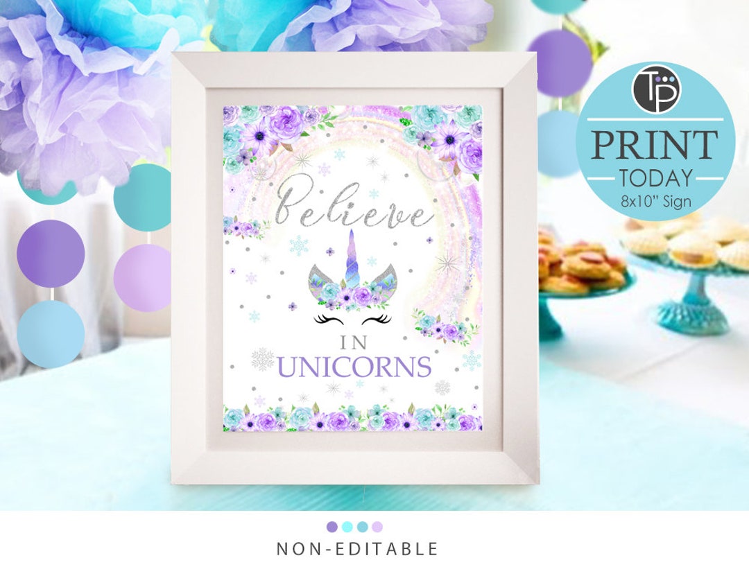 BELIEVE IN UNICORNS Print, Unicorn Wall Art, Unicorn Party Decoration ...