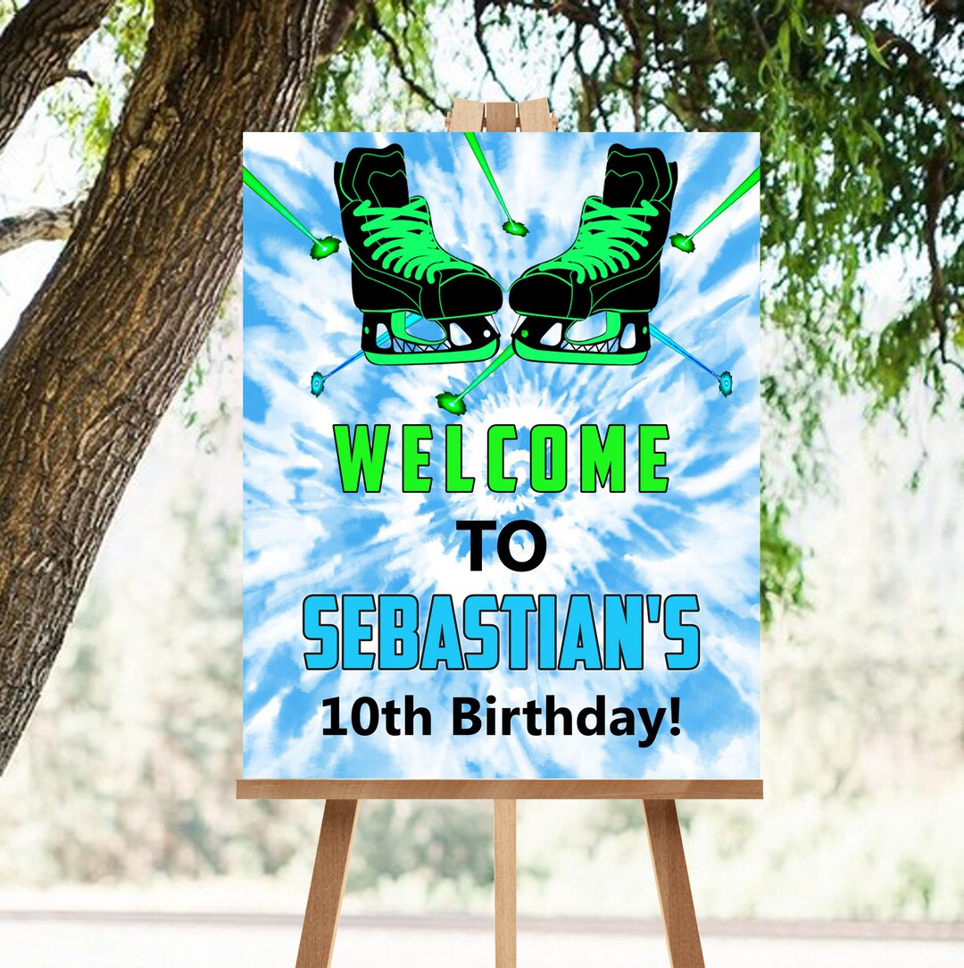 ICE SKATING Welcome Sign Editable Boy Ice Skating Welcome Birthday Sign ...