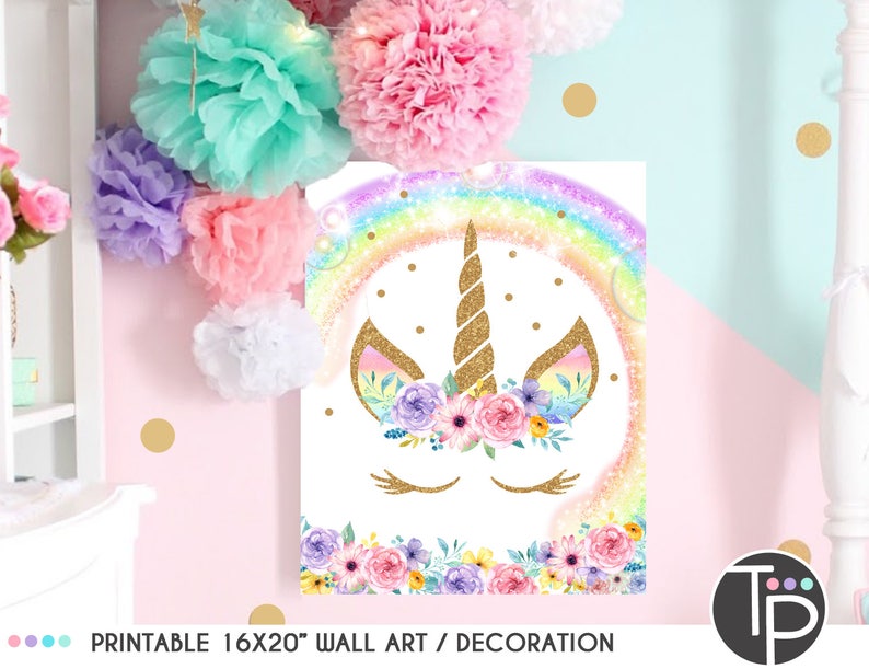 Rainbow Unicorn Decorations Printable Wall Art Rainbow Unicorn - Etsy