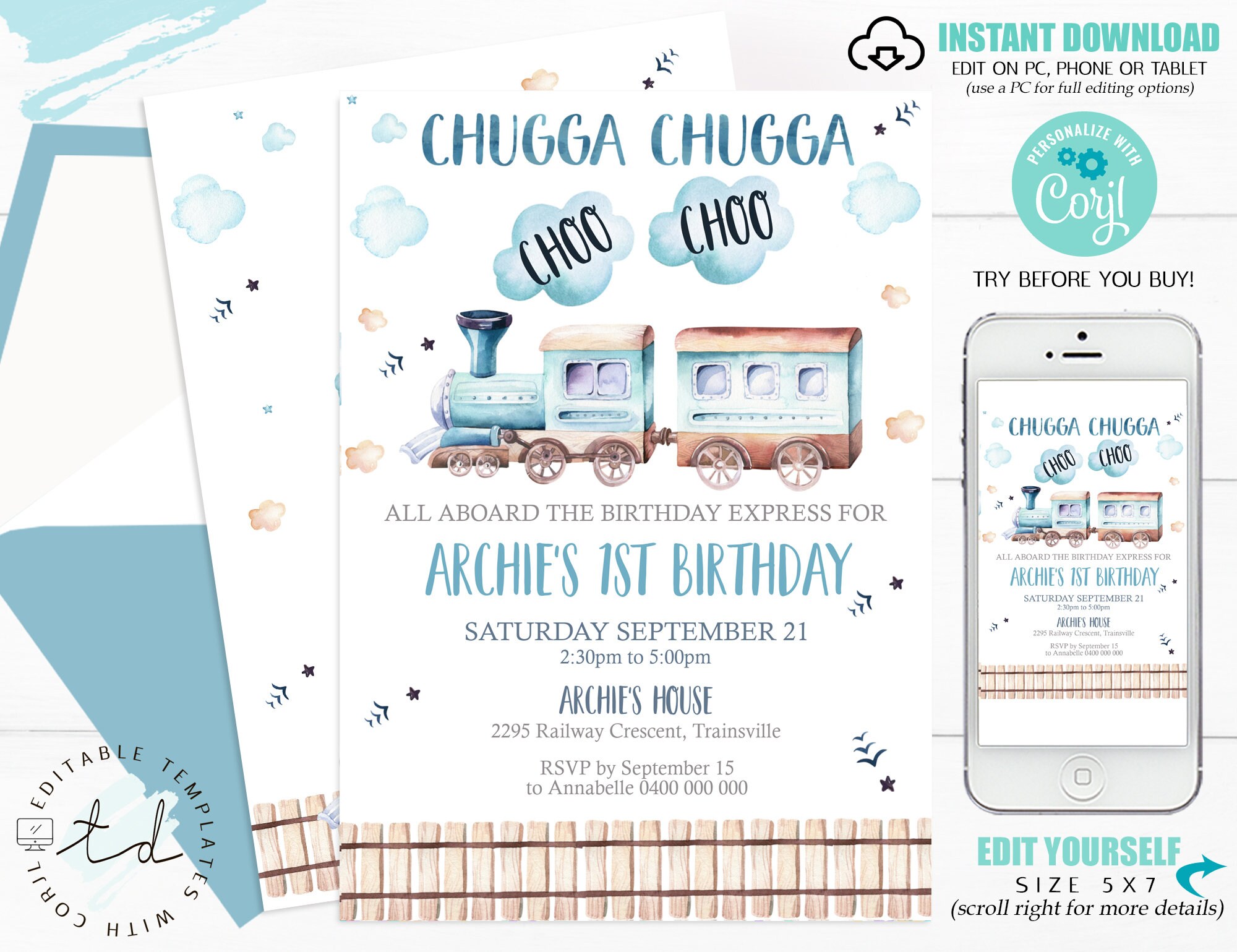 TRAIN BIRTHDAY Invitation Train Invitation Editable Train 1st | Etsy