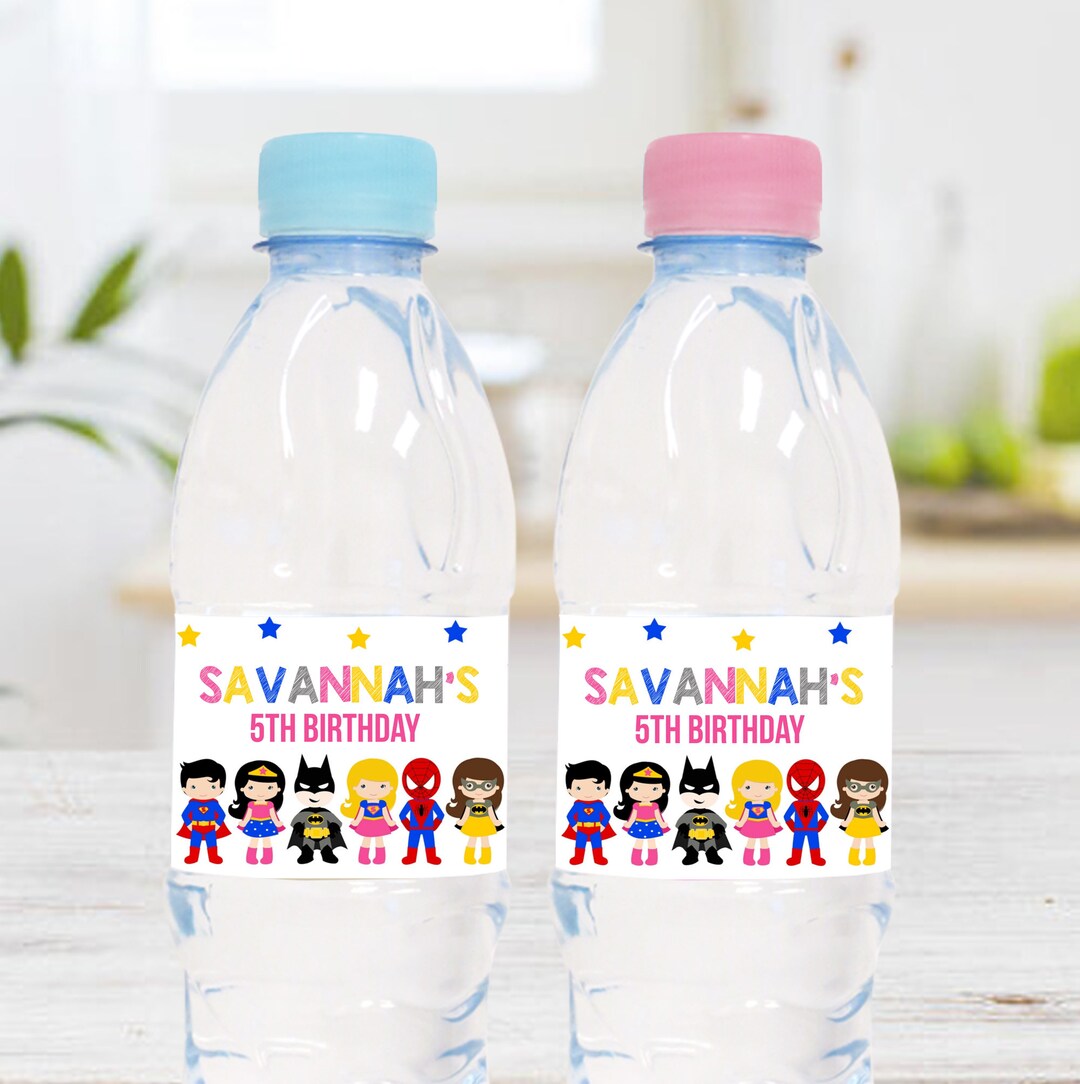 SUPERHERO WATER Labels Girl Editable Superhero Water Bottle Label ...