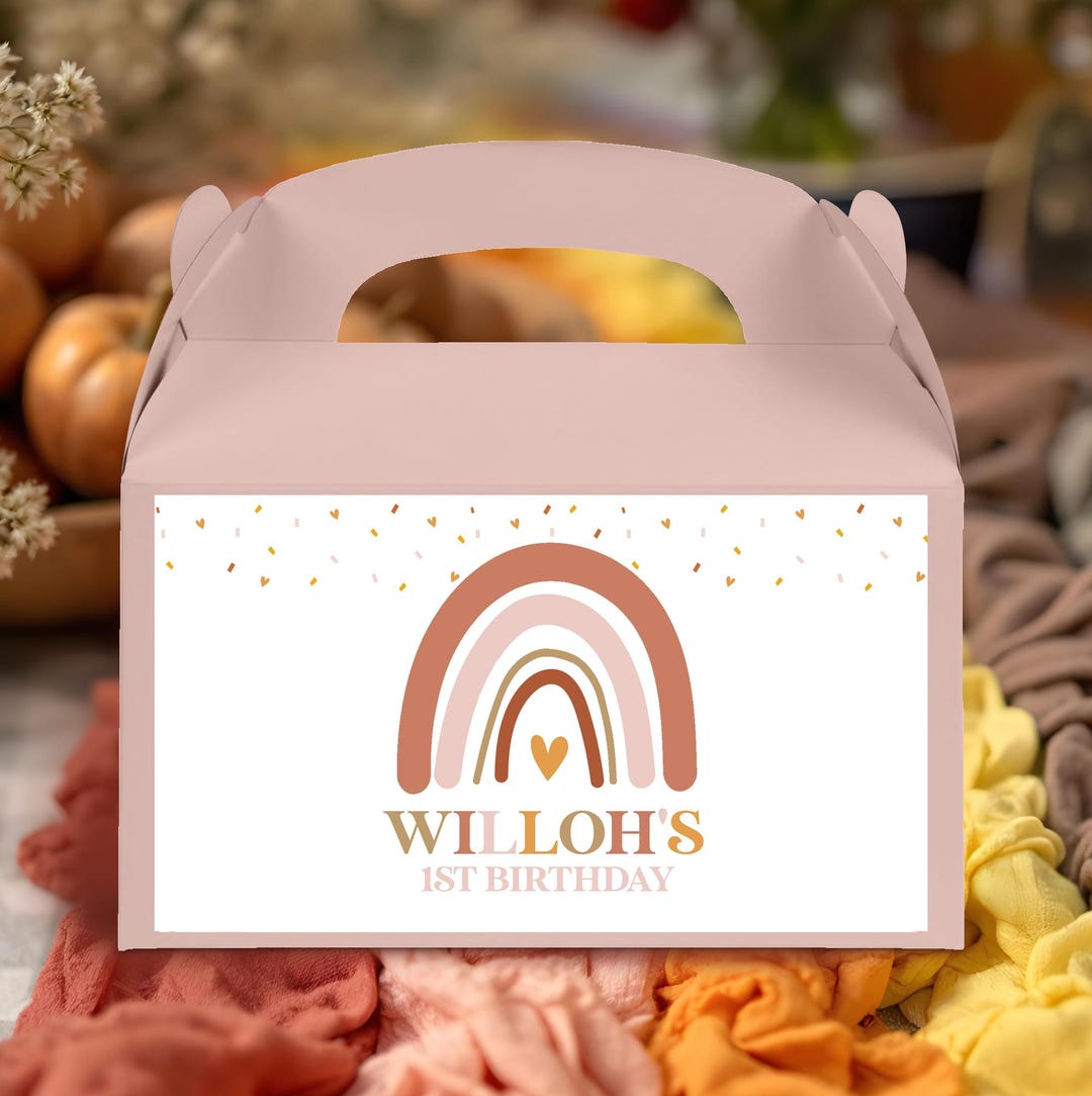 Boho Rainbow Gable Box Label: Pastel Birthday Favor (digital Download ...