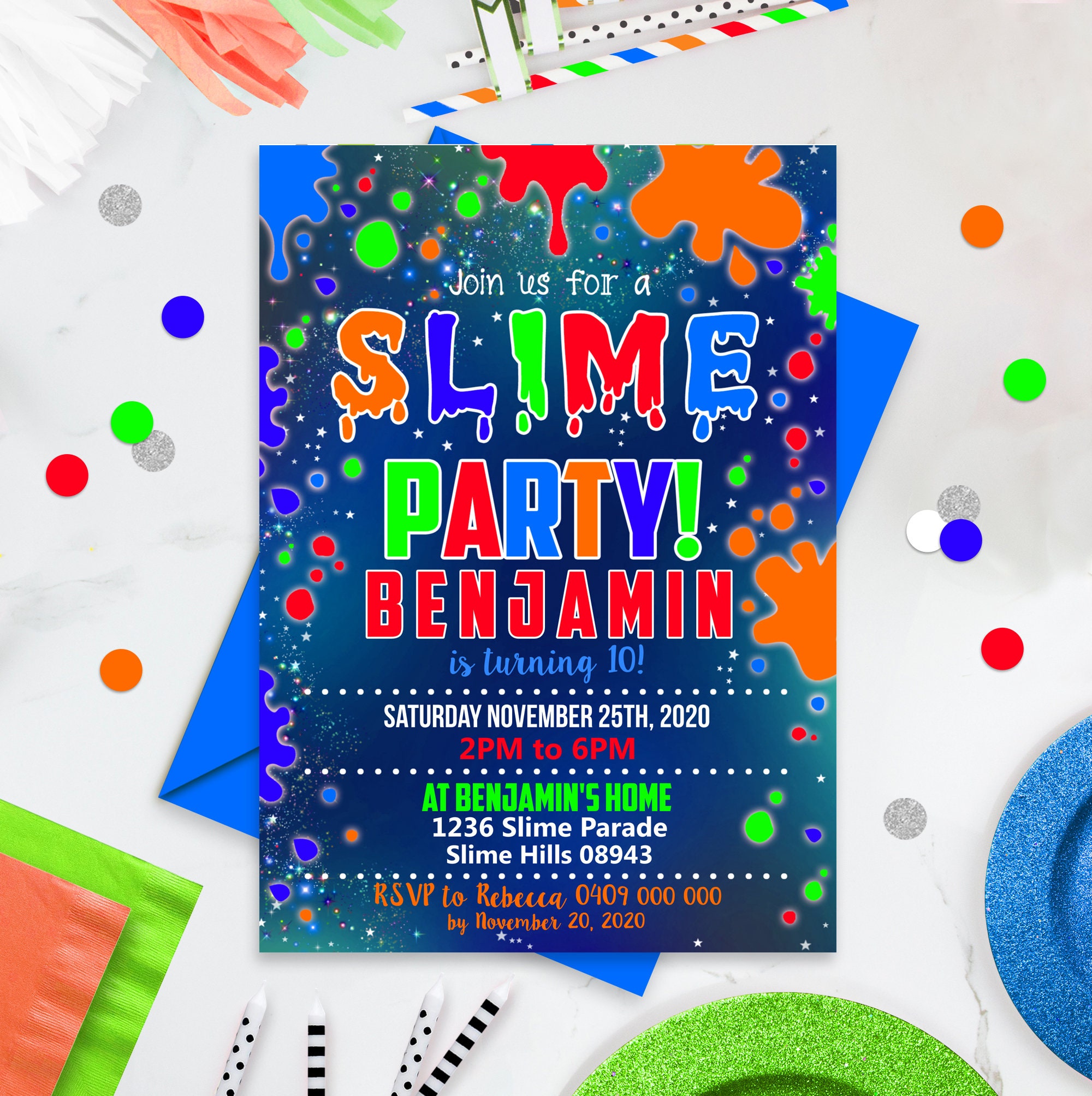 SLIME PARTY INVITATION Slime Invitations Slime Birthday - Etsy