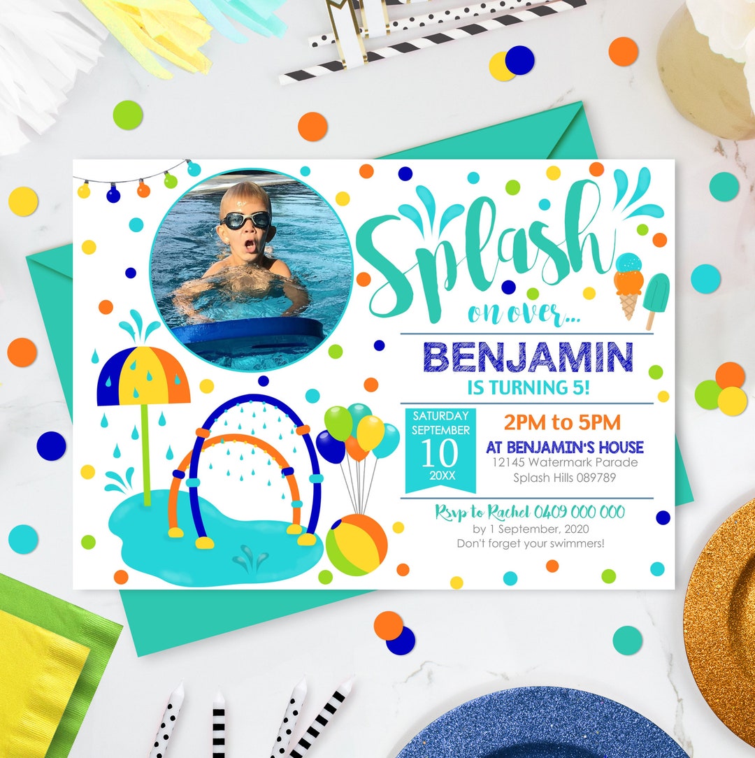 SPLASH PAD PARTY Invitation With Photo Boy Splash Invitation Boy Water ...
