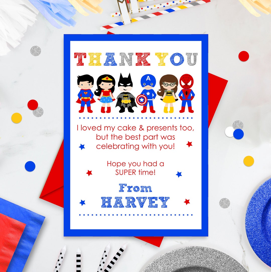 Superhero THANK YOU CARD Instant Download Superhero Boy Girl Thank You ...