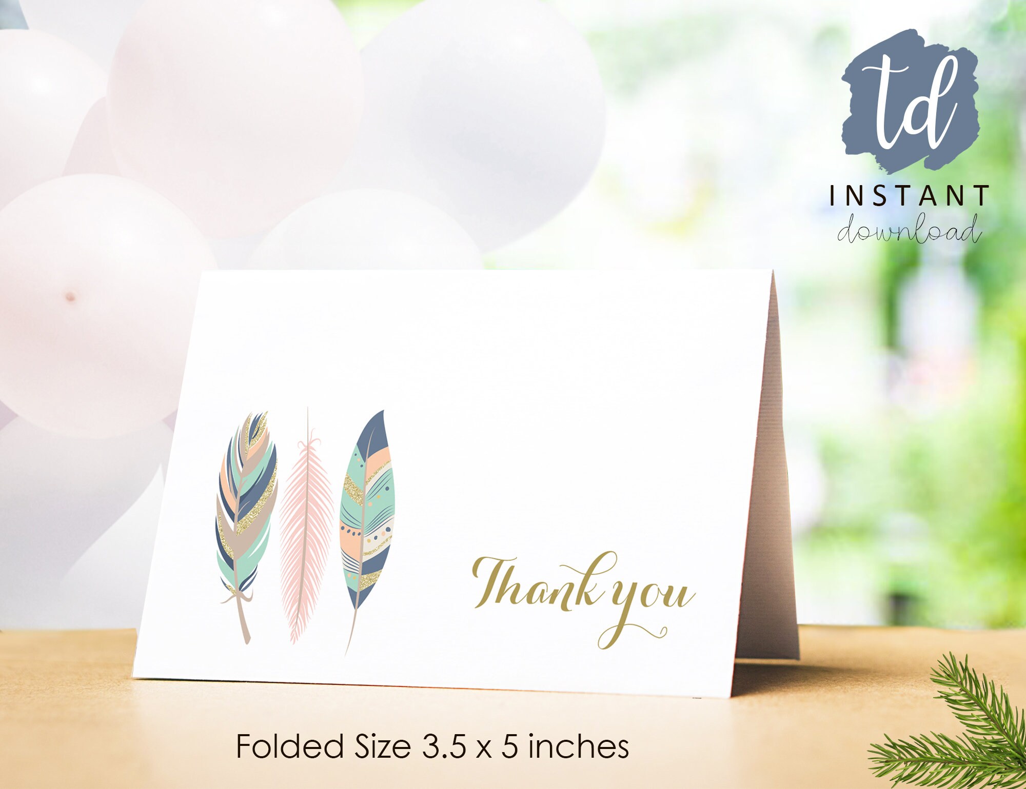 Feather Thank You Card Printable Tribal Feather Thank You Card - Etsy ...