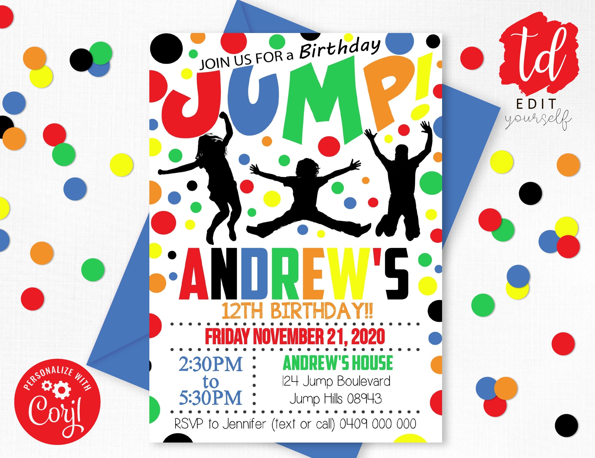 Let's Jump Invitation Jump Party Invite Bounce Girl Trampoline neon ...