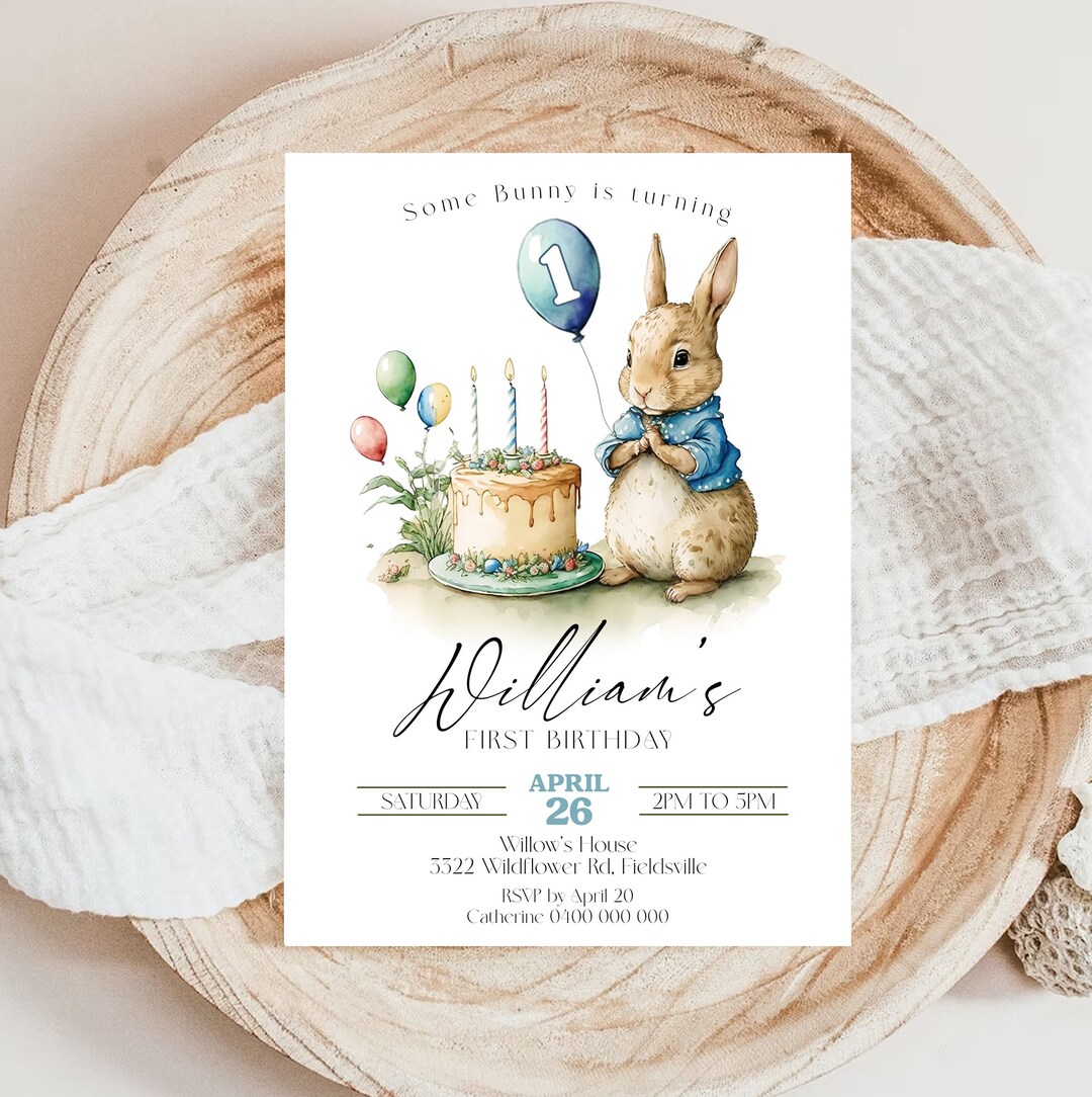 Peter Rabbit First Birthday Invitation Editable Some Bunny Invite ...