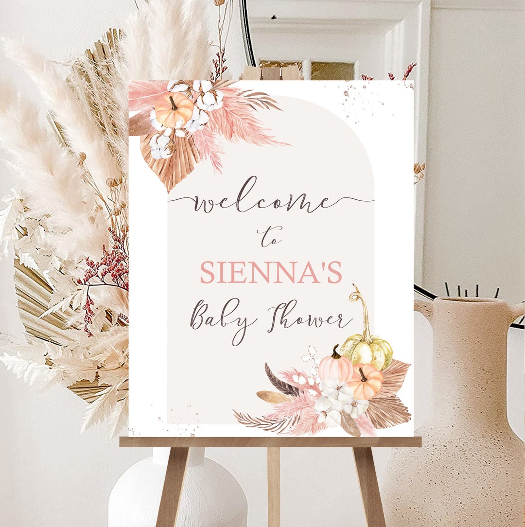 PAMPAS GRASS Welcome Sign Editable Fall Baby Shower Welcome - Etsy