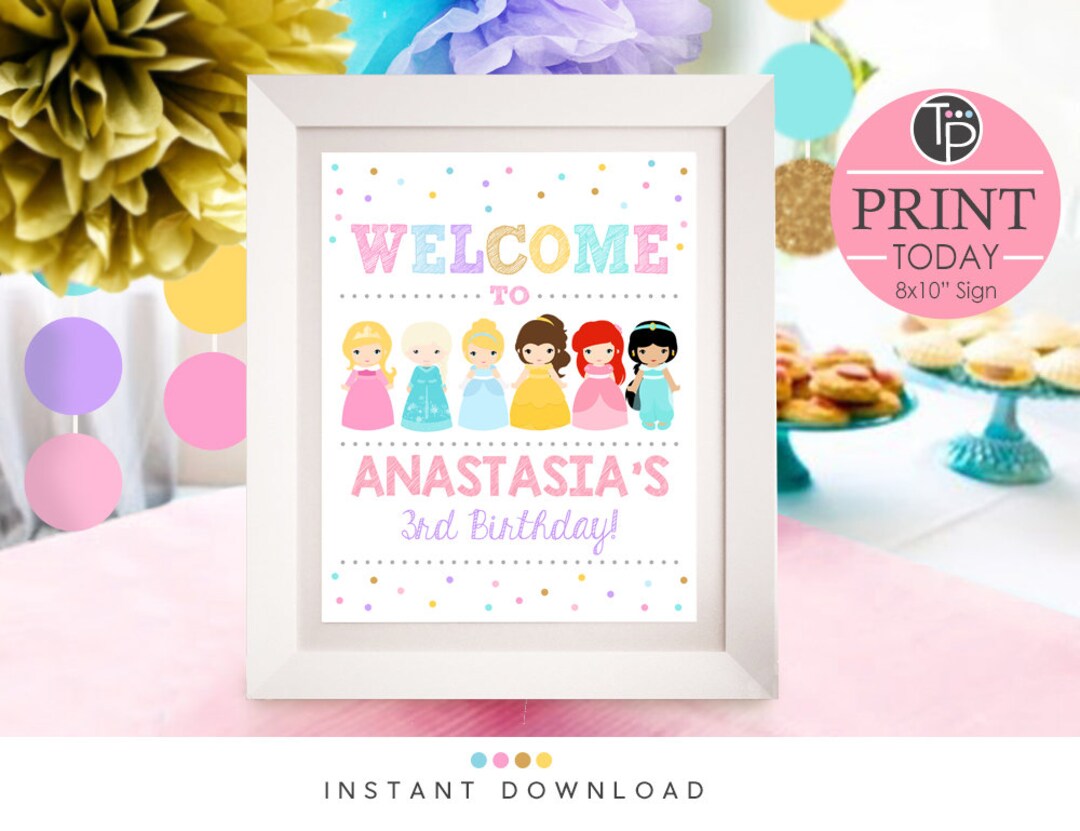 Princess Welcome Sign, Princess Birthday Welcome Sign, Instant Download ...