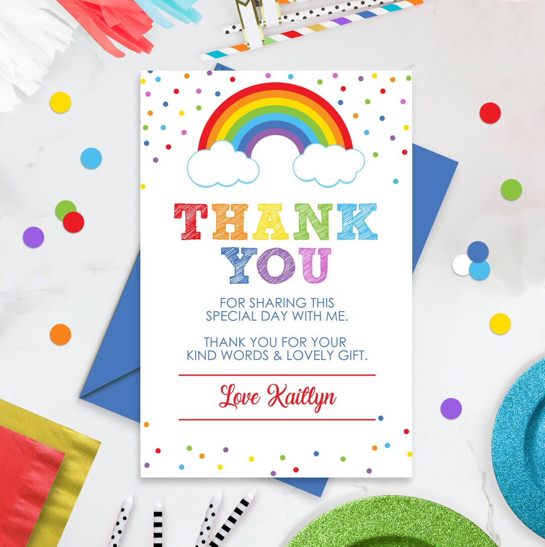 Rainbow THANK YOU CARD Instant Download Rainbow Thank You Card Editable ...