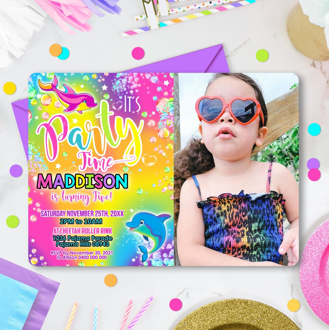 DOLPHIN Party Invitation Editable Rainbow Dolphin Photo Invitation ...