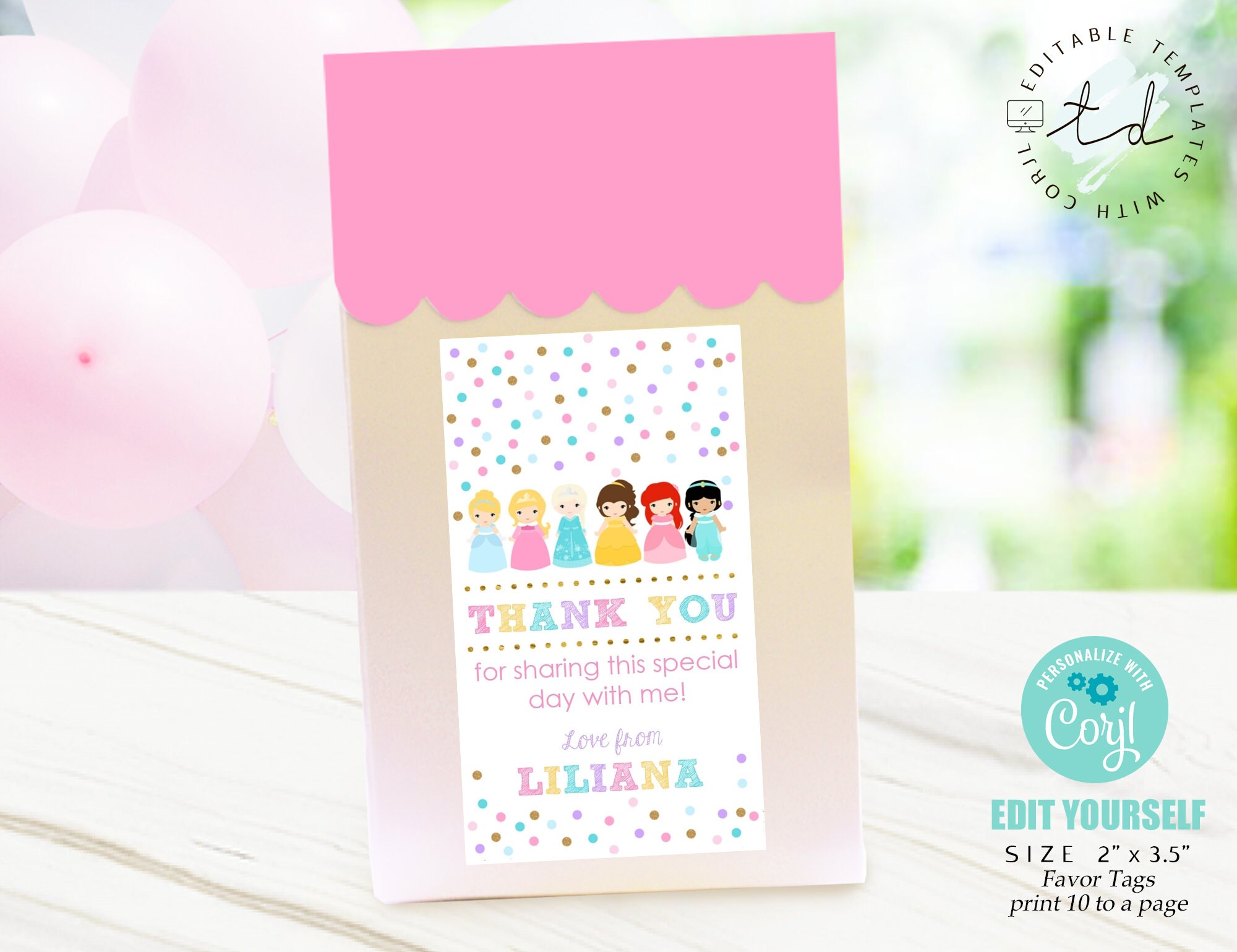 Princess Favor Tags Editable Princess Gift Tags Printable | Etsy