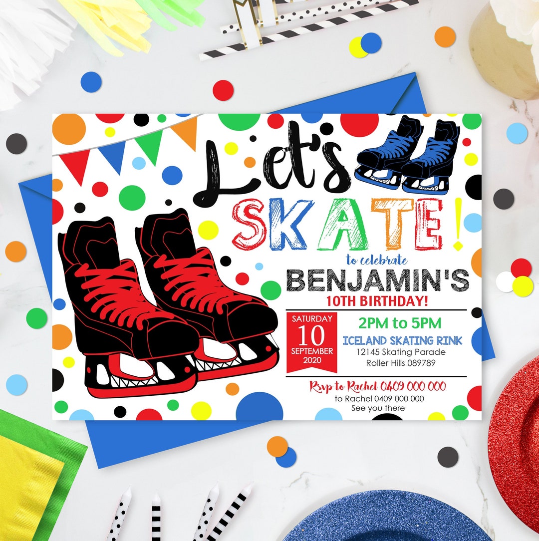 Ice Skating Birthday Invitation: Rainbow Party, Editable File (digital ...