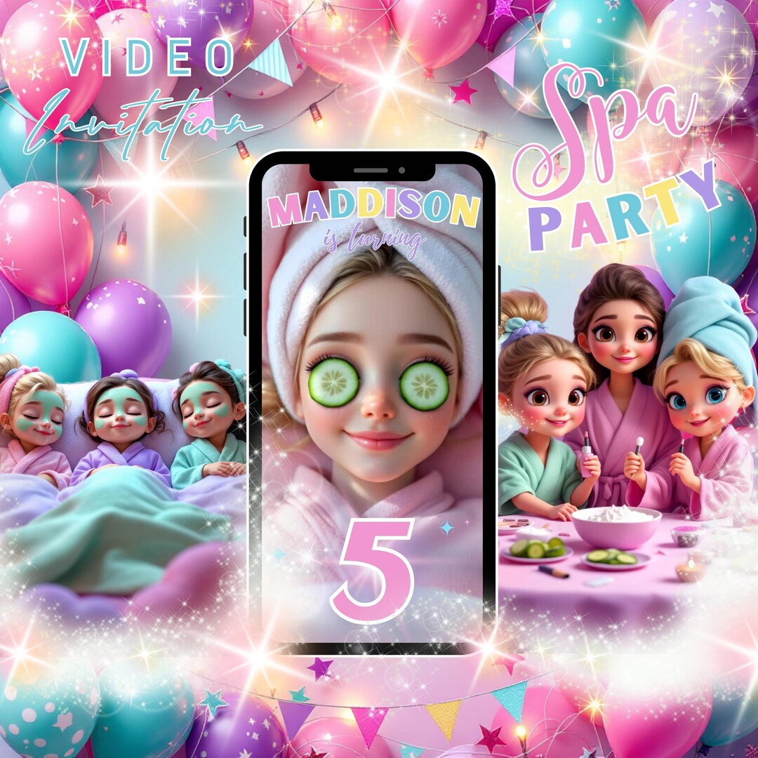 Editable Pamper Party Video Invitation: Animated Spa Birthday Evite ...