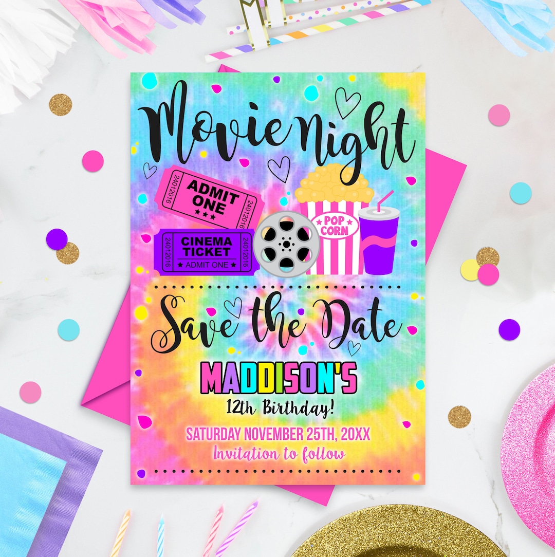 Movie SAVE THE DATE Invitation Cinema Invitation Save Date Birthday ...