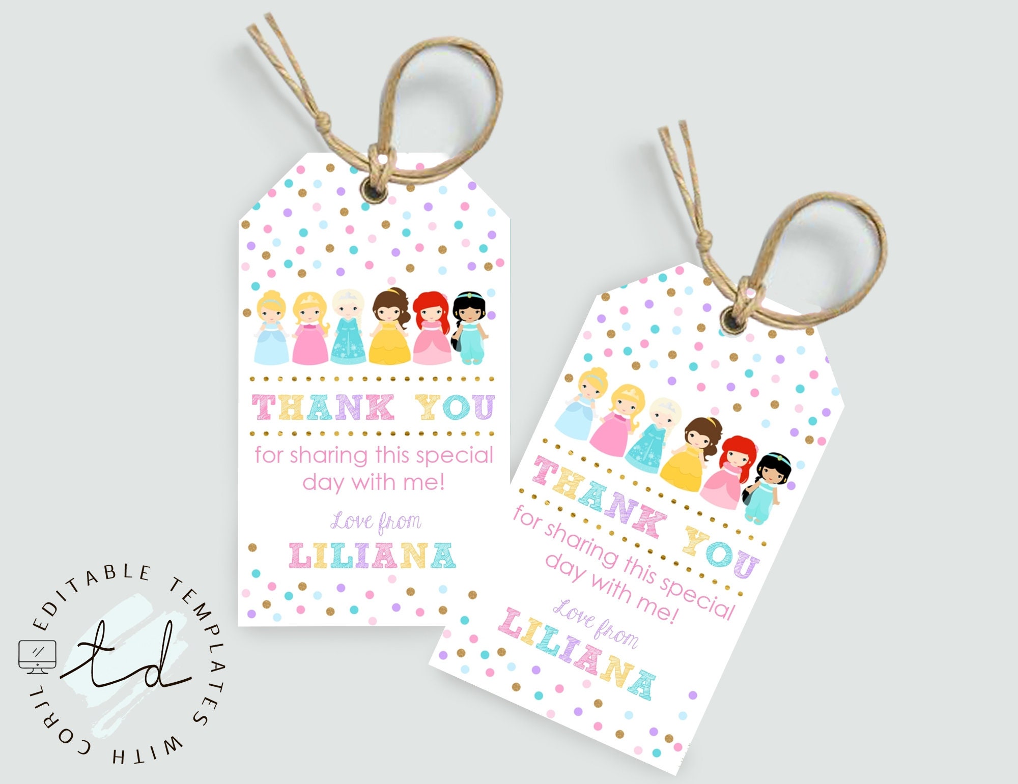 Princess Favor Tags Editable Princess Gift Tags Printable | Etsy