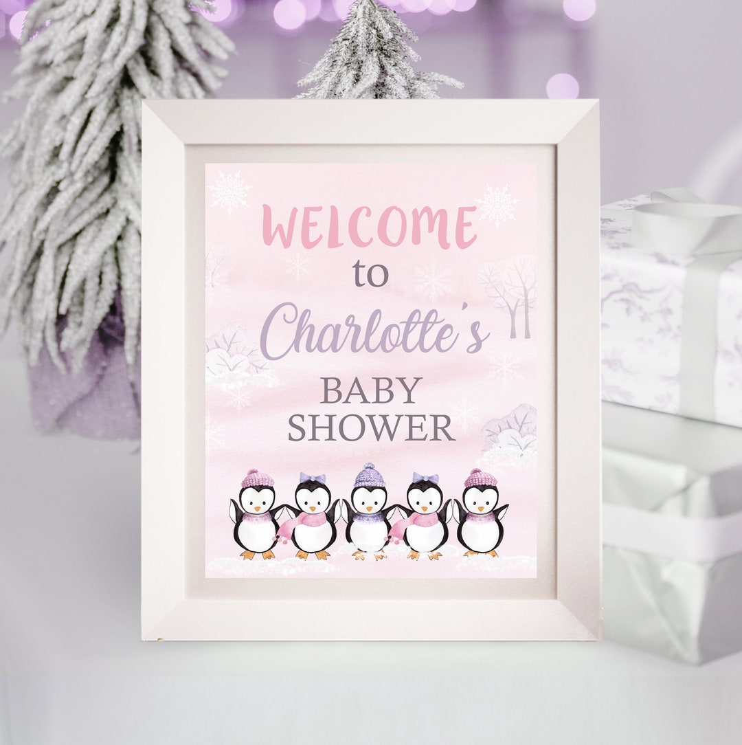 Penguin Party Signs Editable Penguin Baby Shower Signs Girl Penguin ...