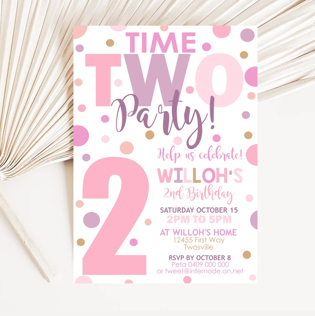 Time TWO Party Birthday Invitation Editable Confetti 2nd Birthday ...