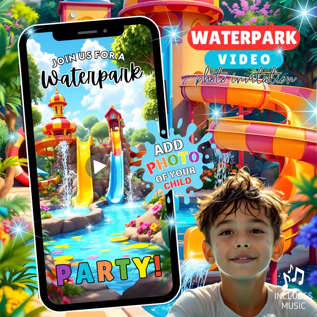 Waterpark Birthday Video Invitation: Animated Waterslide Pool Party ...