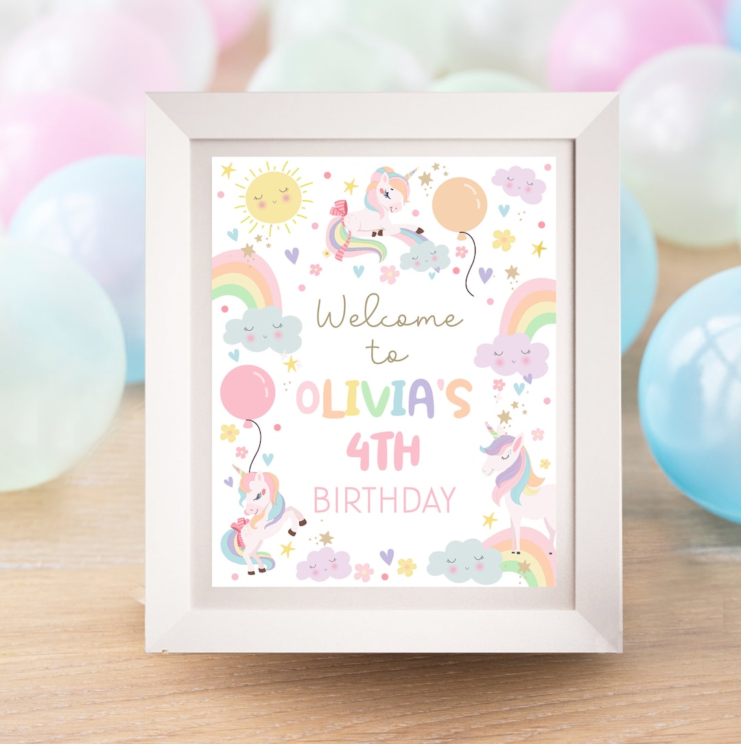 RAINBOW UNICORN WELCOME Sign Instant Download Modern Unicorn Sign ...