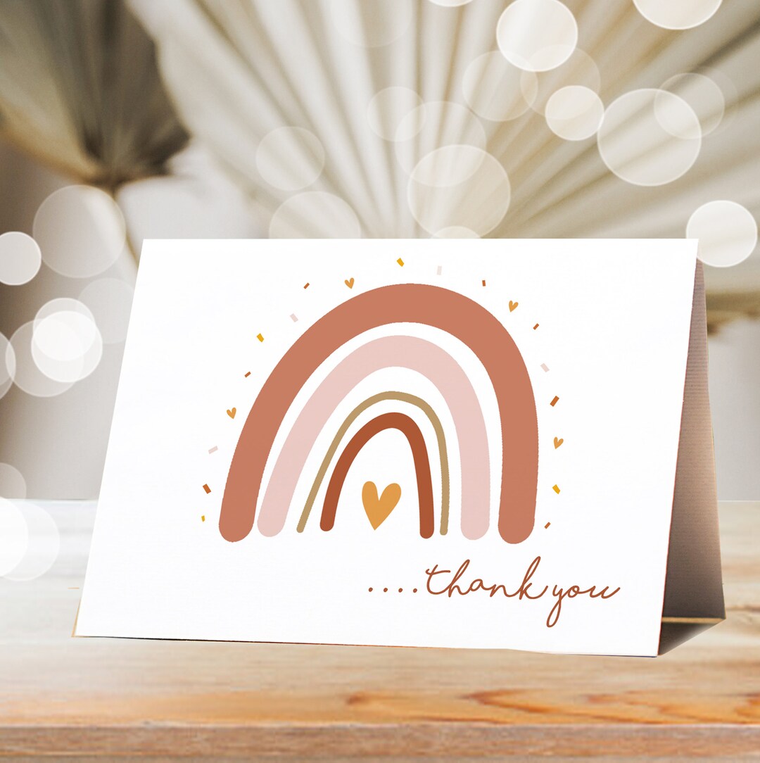 BOHO RAINBOW THANK You Card Printable Modern Rainbow Folding Thank You ...