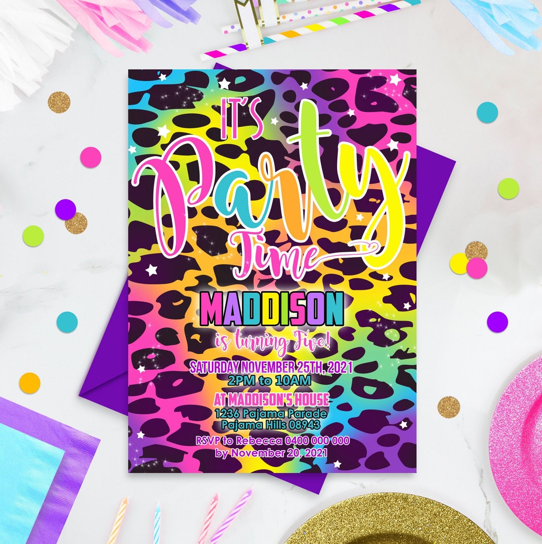 RAINBOW CHEETAH Party Invitation Editable Corjl Rainbow Leopard Print ...