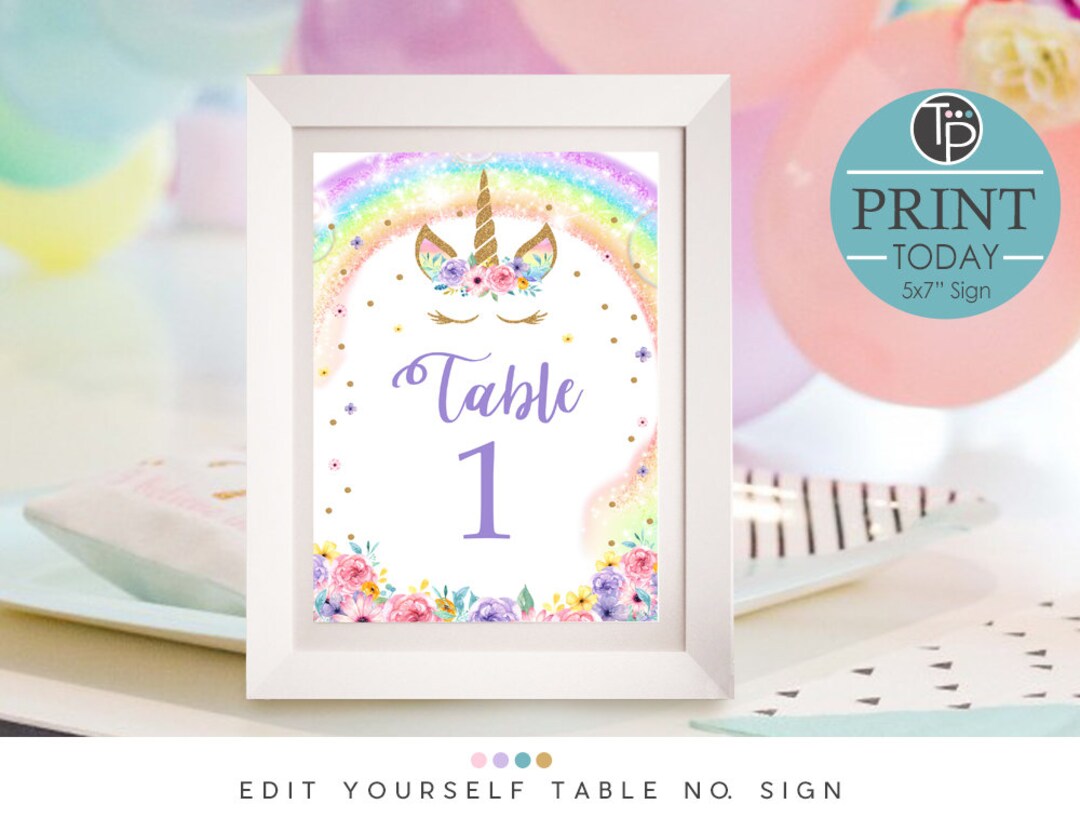 Rainbow Unicorn Table Numbers Printable Table Numbers Editable Table ...