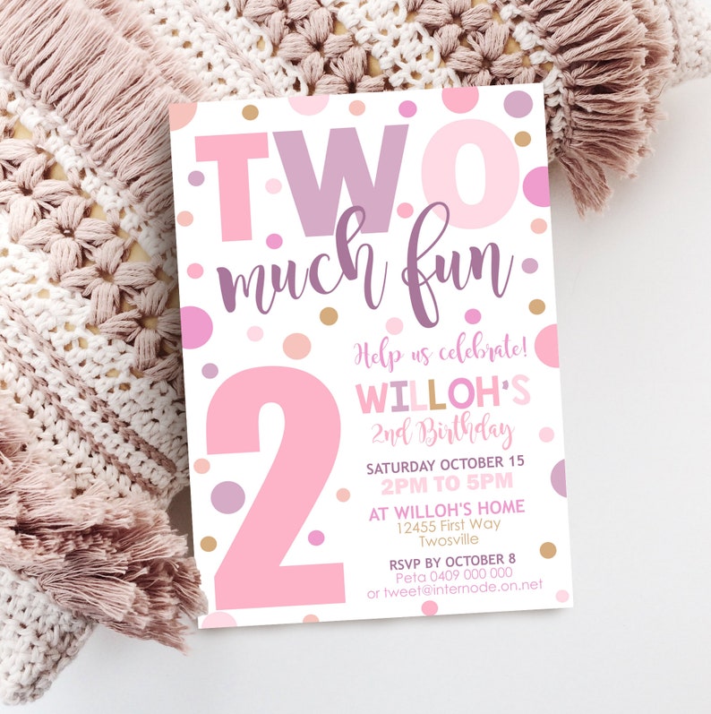 TWO MUCH FUN Birthday Invitation Editable Confetti 2nd - Etsy