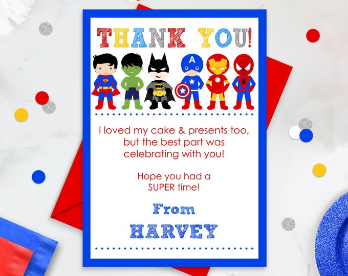 Editable Superhero Thank You Card Template Printable Superhero Thank ...