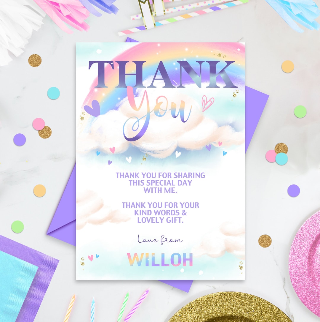 RAINBOW THANK YOU Rainbow Clouds Thank You Editable Cloud 9 Thank You ...