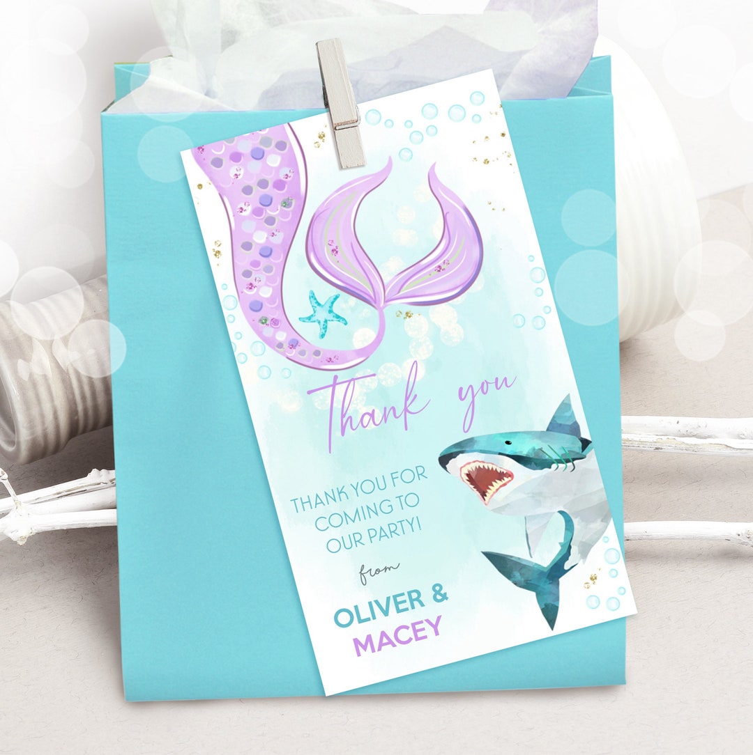 MERMAID SHARK FAVOR Tag Editable Shark Mermaid Favor Tags Printable ...