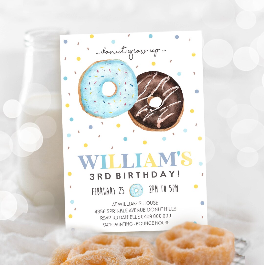 DONUT INVITATION Instant Download Boy Donut Invitation Blue Donut ...