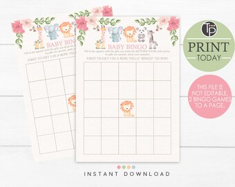 Girl Jungle Baby Shower Bingo INSTANT DOWNLOAD Safari Shower Games ...