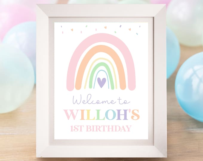 EDITABLE Pastel Rainbow Welcome Sign, Rainbow Birthday Sign, Pastel ...