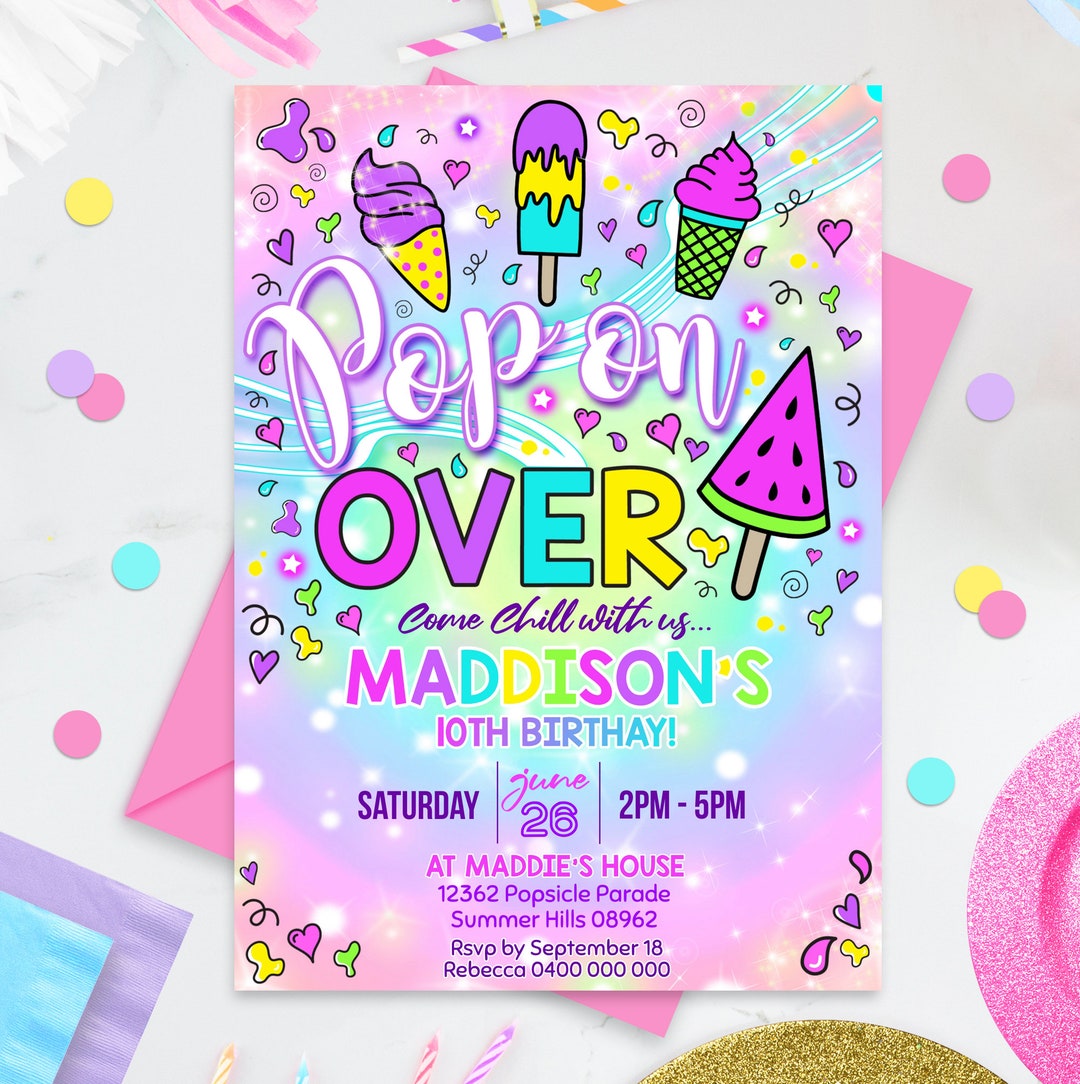 POPSICLE INVITATION Summer Party Invitation Neon Birthday Invitation ...