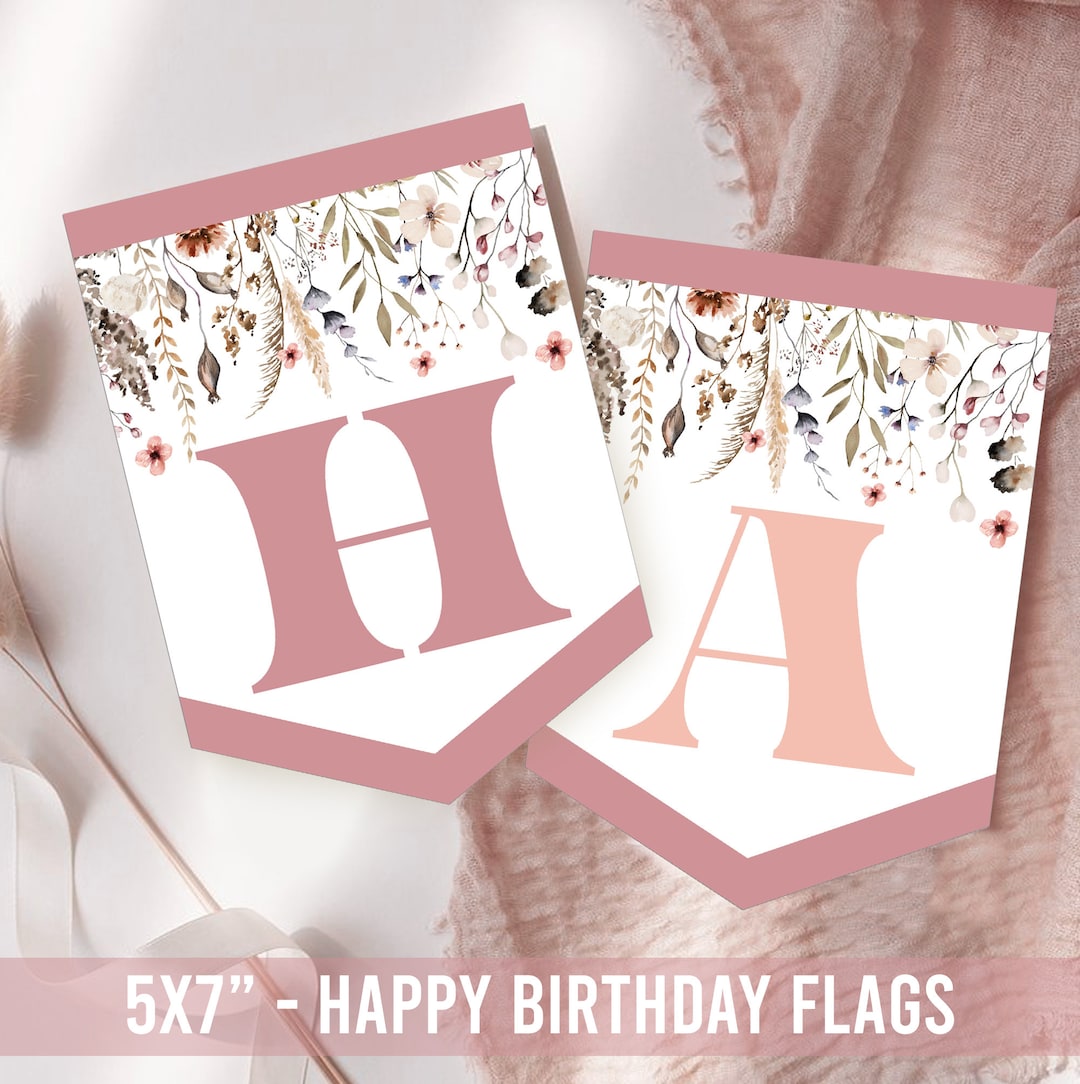 Wildflower Birthday Banner: Editable Boho Party Flags (digital Download ...