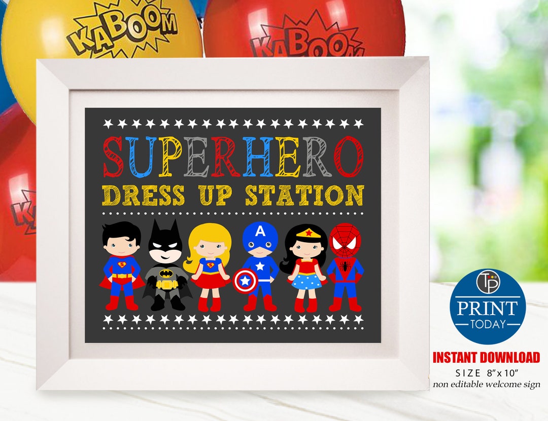 SUPERHERO DRESS UP Sign Superhero Party Sign Superhero Decorations ...