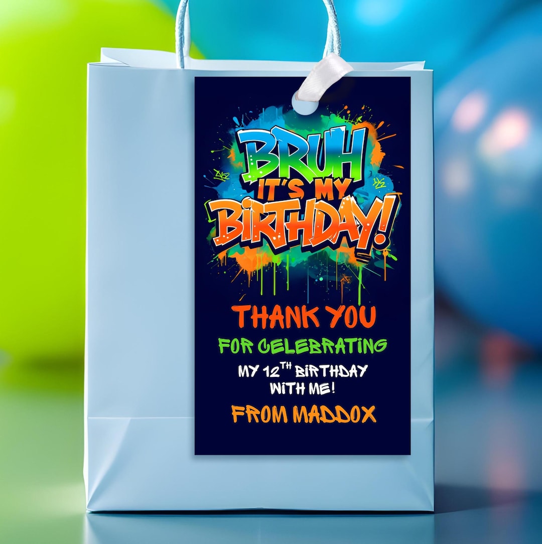 Bruh Favor Tag: Graffiti Arcade Party Thank You, Urban Neon (5x7 ...